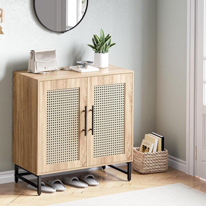 Storage Cabinet with Handmade Natural Rattan Doors Bay Isle Home